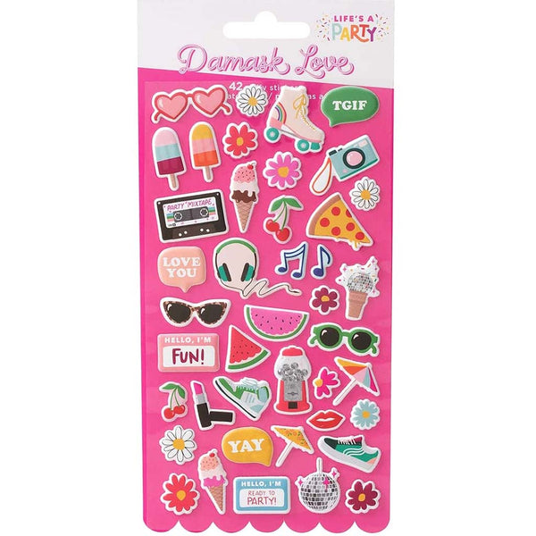 damask love life's a party mini puffy stickers - Creative Minds