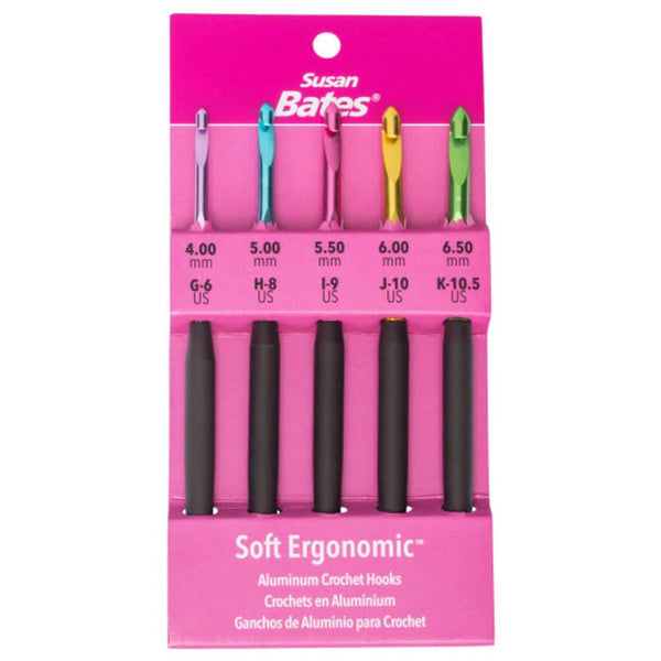 Buy Susan Bates Silvalume Soft Ergonomic Crochet Hook Set Sizes G6/4mm ...